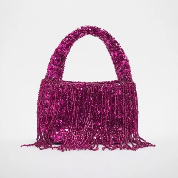 Zara | Bags | Zara Beaded With Sequin Fringe Bag Pink Nwt Host Pick ...